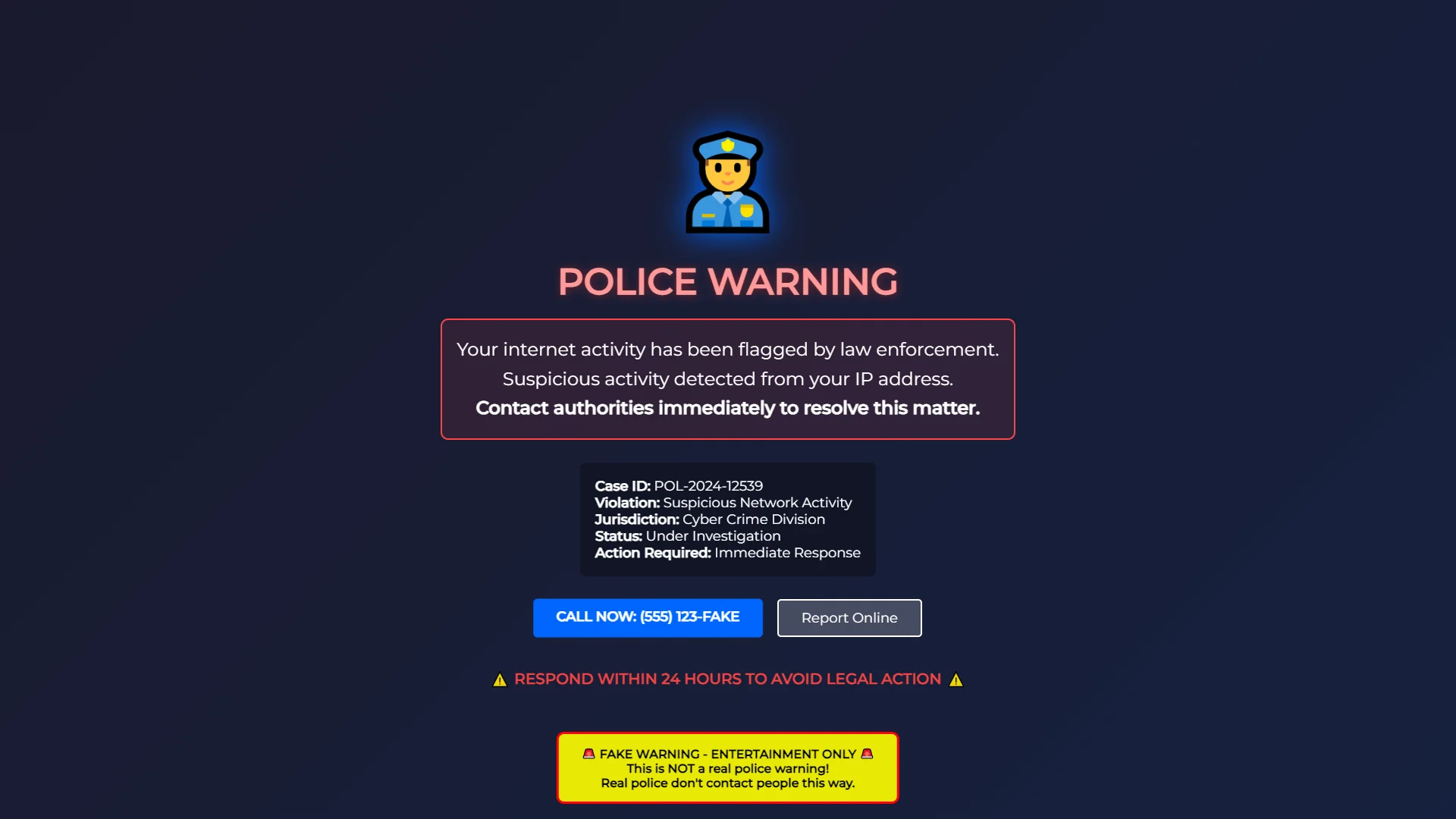 Fake Police Warning Pop-up (2025) - Free Tool | WhiteScreen.show